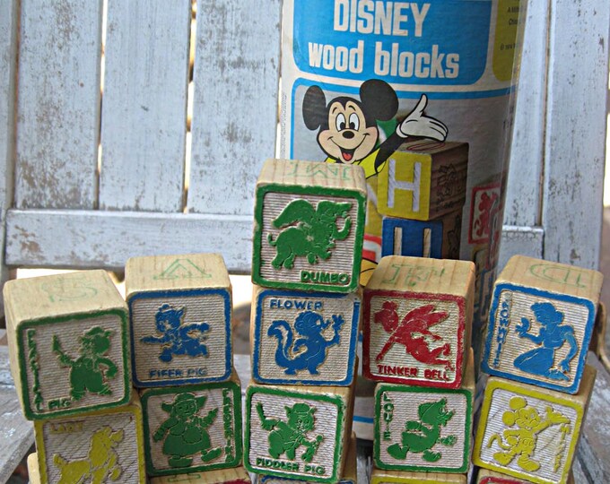 Vintage Wood Blocks, Disney Characters, Child's Stacking Blocks, Retro ...