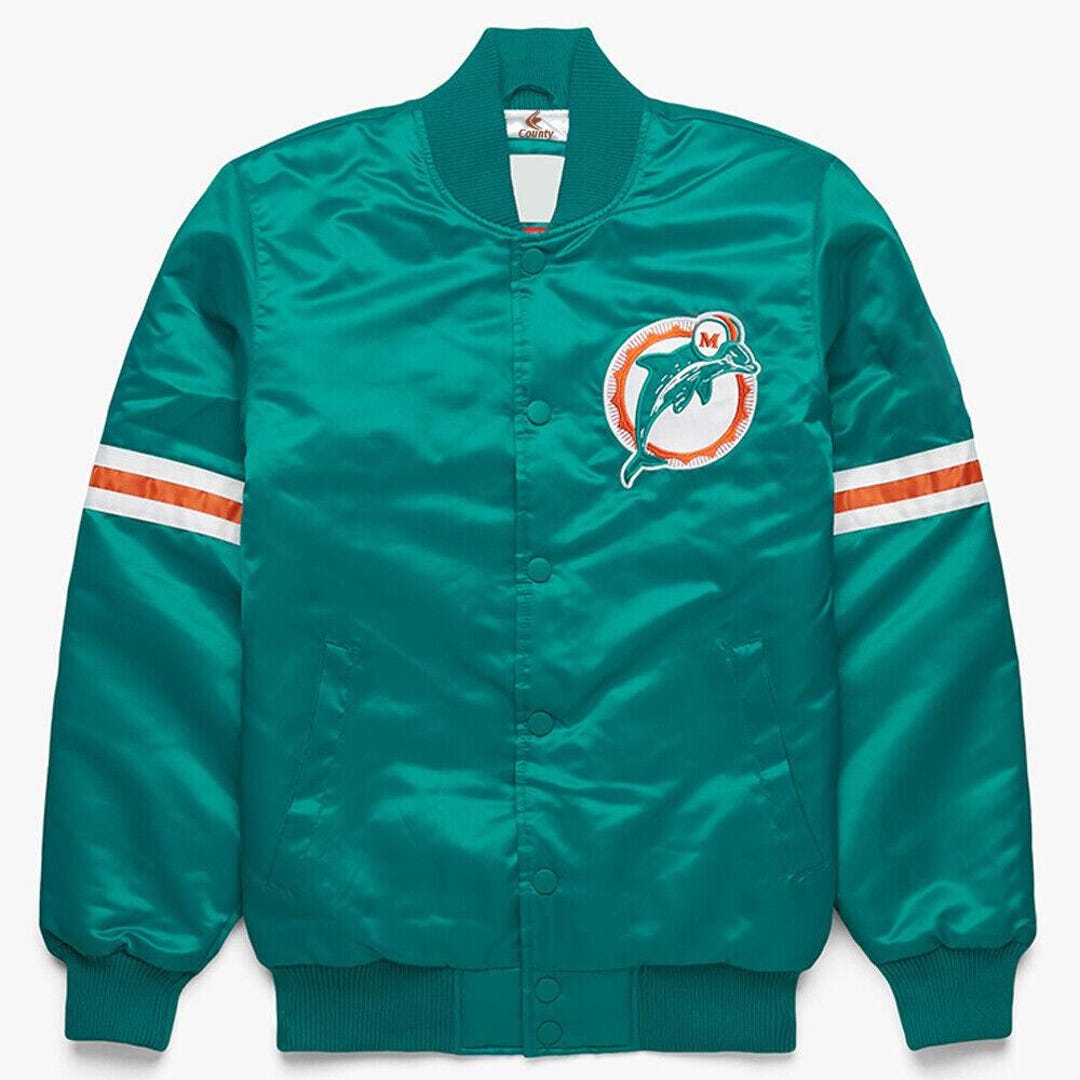 NFL Miami Dolphins Varsity Jacket Turquoise Satin Jacket Letterman ...