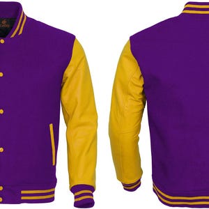 Varsity Jacket Purple Body and Yellow Leather Sleeves Letterman Jacket ...