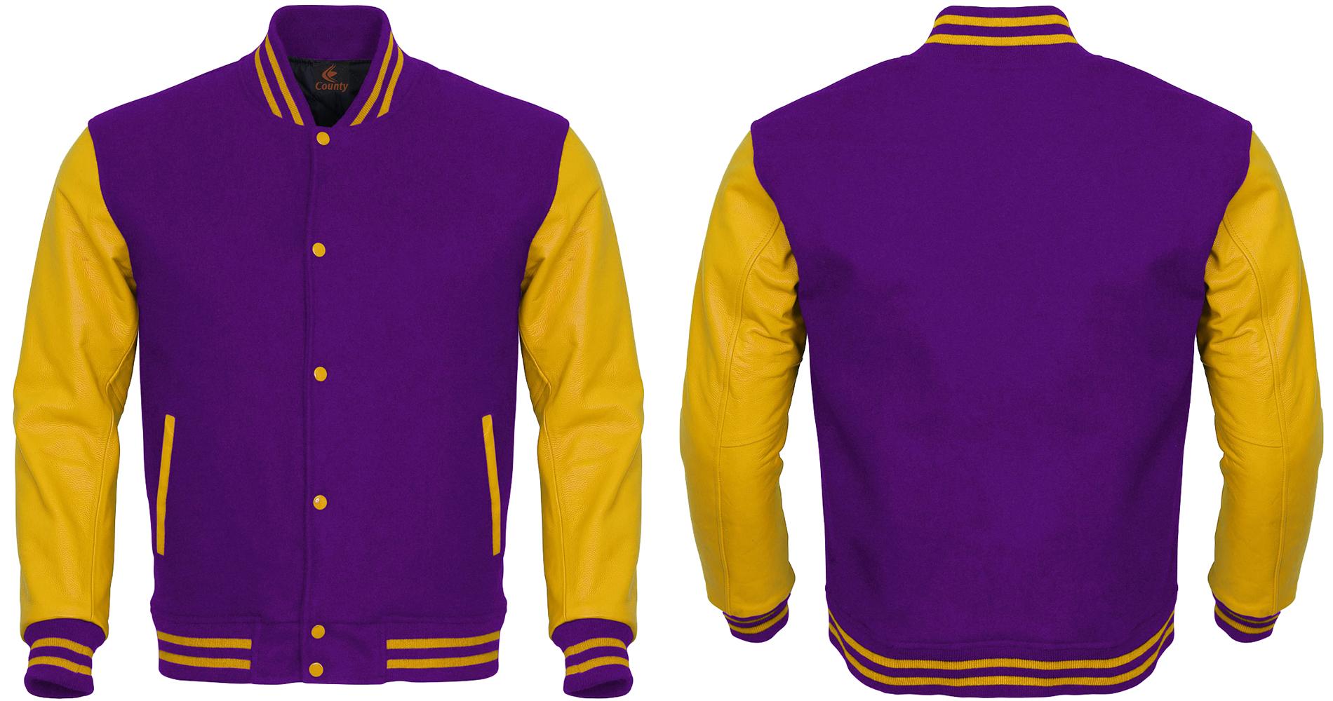 Varsity Jacket Purple Body and Yellow Leather Sleeves Letterman Jacket ...