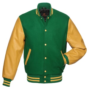 Varsity Jacket Kelly Green Body and Gold Leather Sleeves Letterman ...