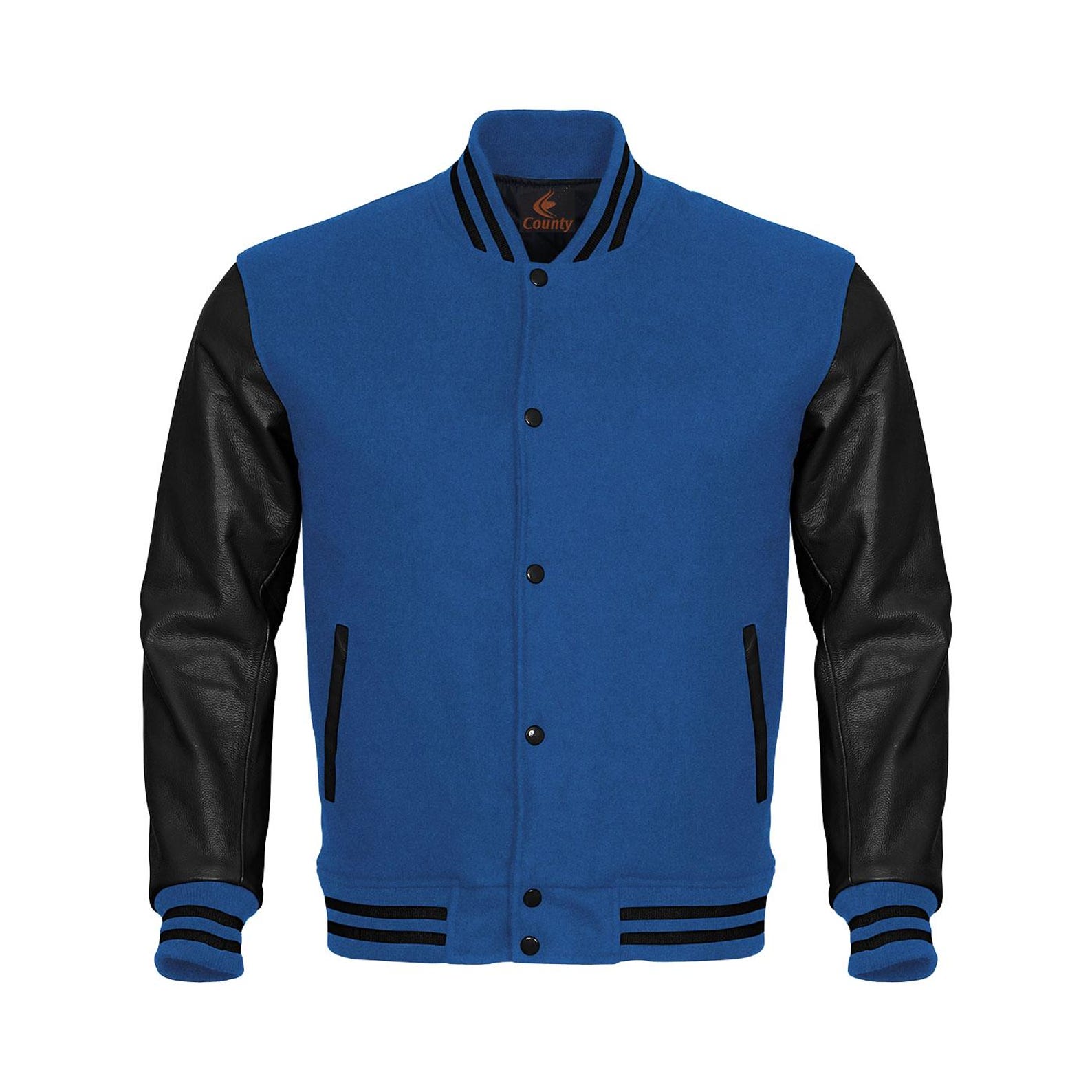 Varsity Jacket Blue Body and Black Leather Sleeves Letterman Jacket ...