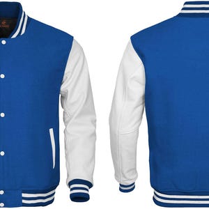 Varsity Jacket Royal Blue Body and White Leather Sleeves Letterman ...