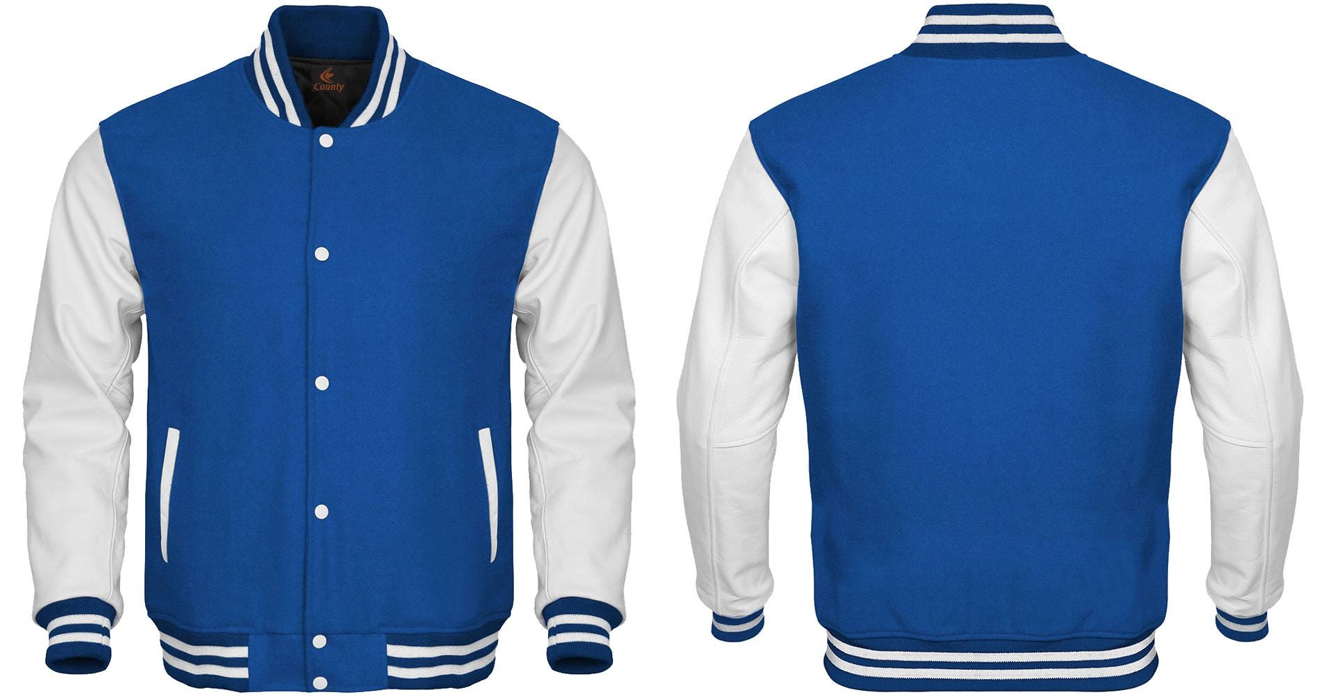 Varsity Jacket Royal Blue Body and White Leather Sleeves Letterman ...