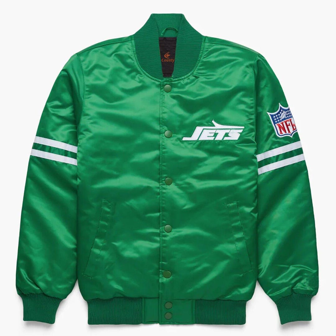 NFL New York Jets Varsity Jacket Green Satin Jacket Letterman Jacket ...