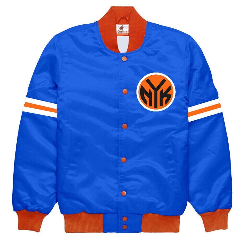 NBA New York Knicks Varsity Jacket Blue Satin Jacket Letterman Jacket ...