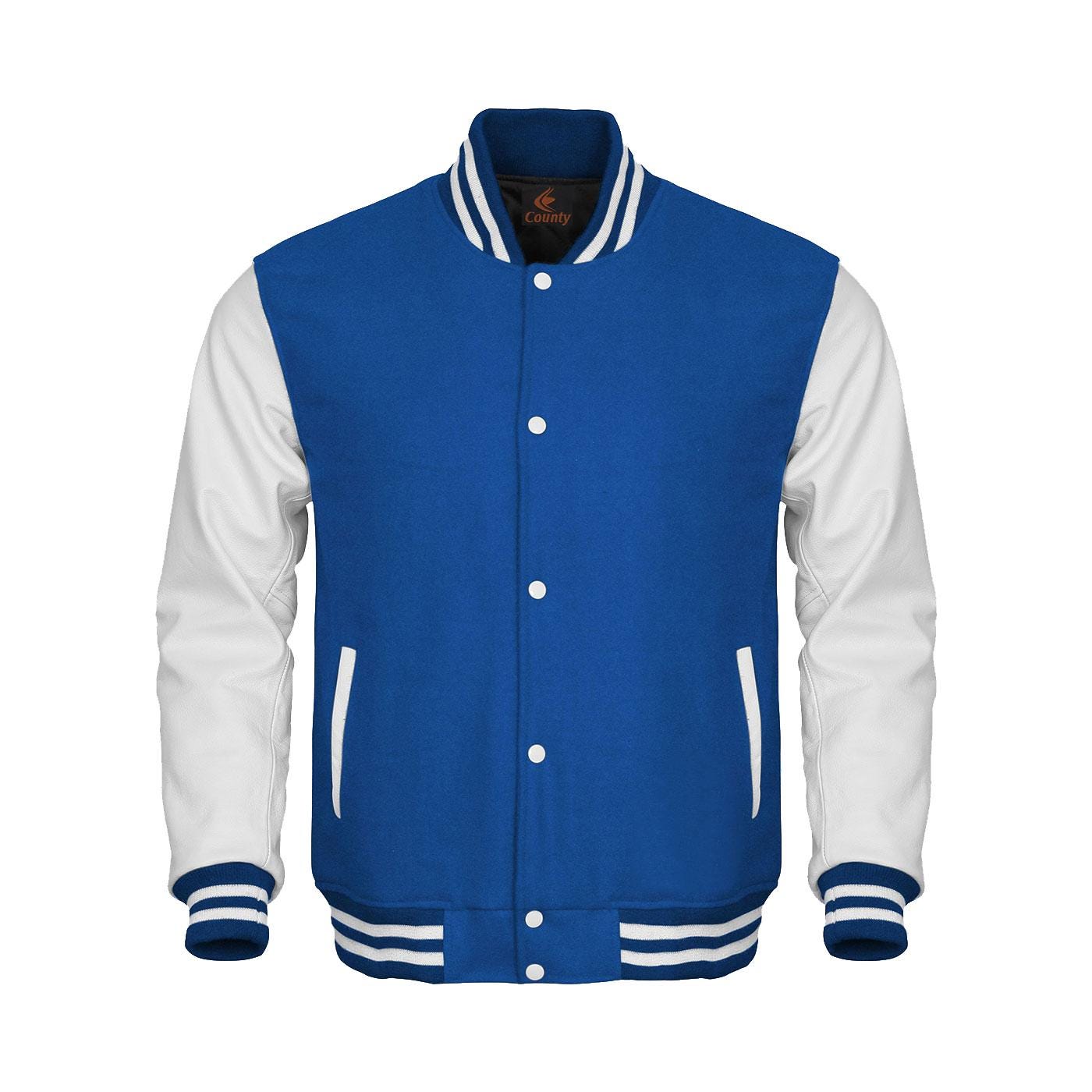 Varsity Jacket Royal Blue Body and White Leather Sleeves Letterman ...