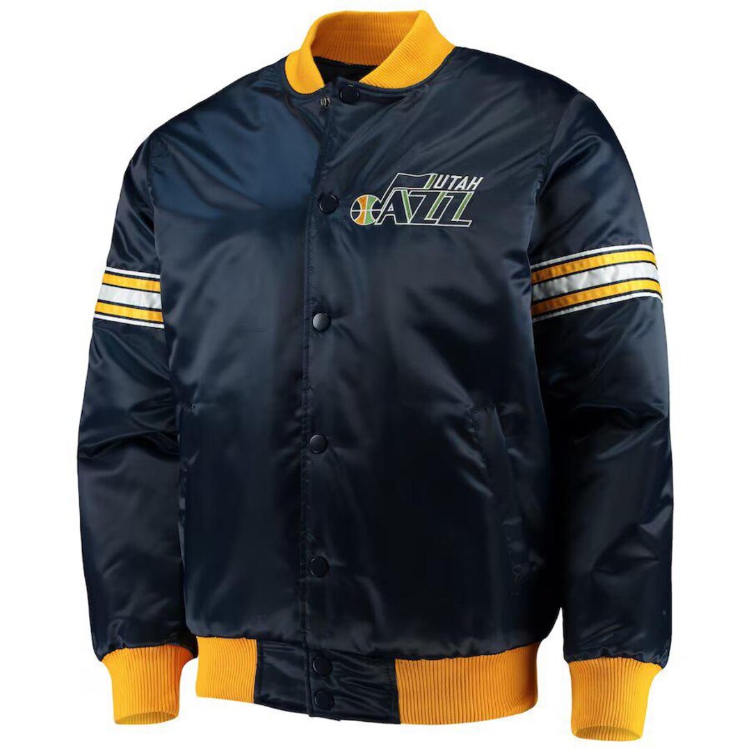 NBA Utah Jazz Varsity Jacket Navy Blue Satin Jacket Letterman Jacket ...