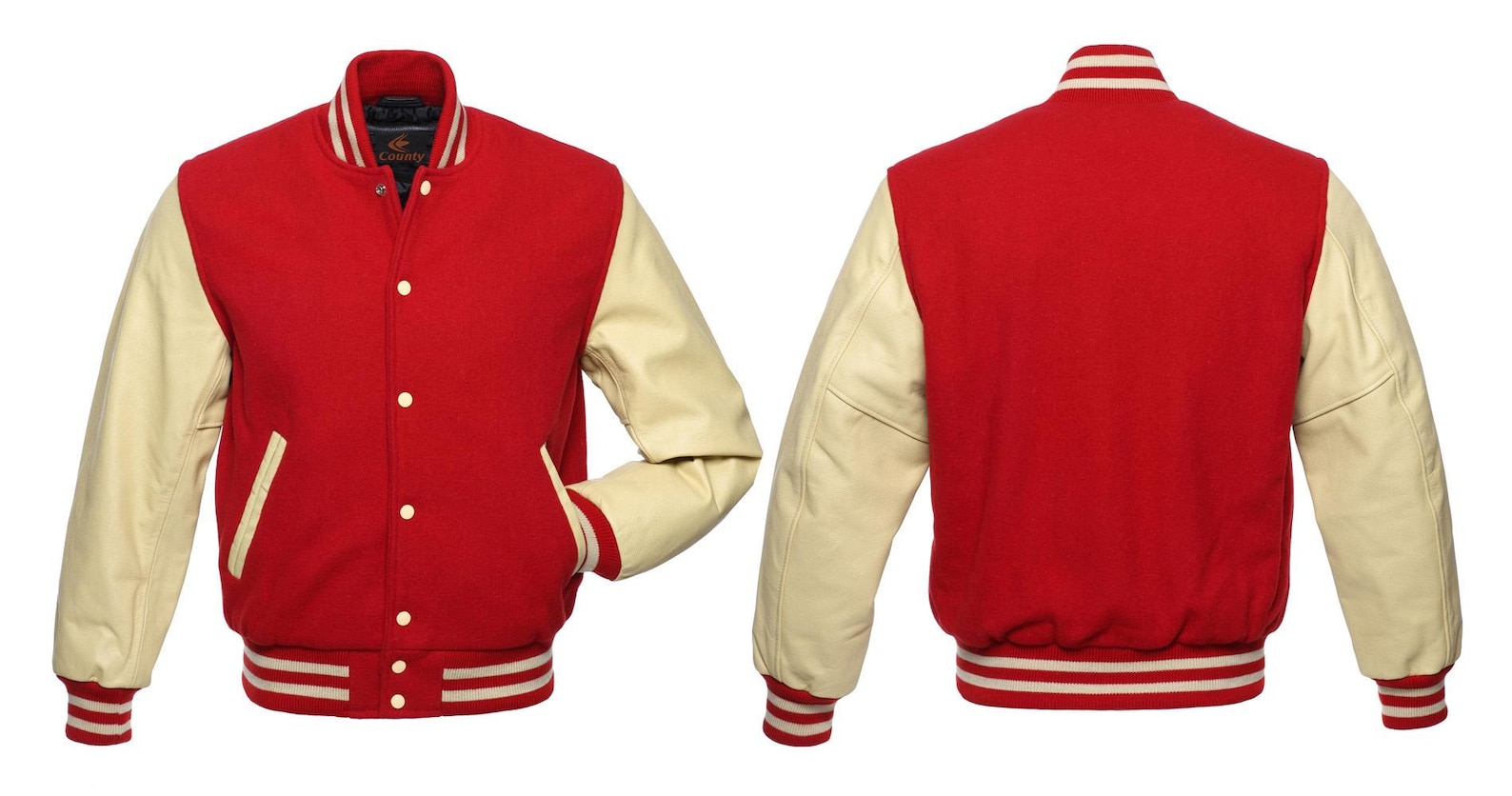 Varsity Jacket Red Body and Cream Leather Sleeves Letterman Jacket ...