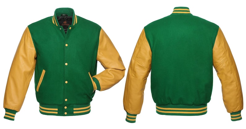 Varsity Jacket Kelly Green Body and Gold Leather Sleeves Letterman ...