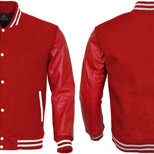 Varsity Jacket Red Body and Red Leather Sleeves Letterman Jacket Custom ...