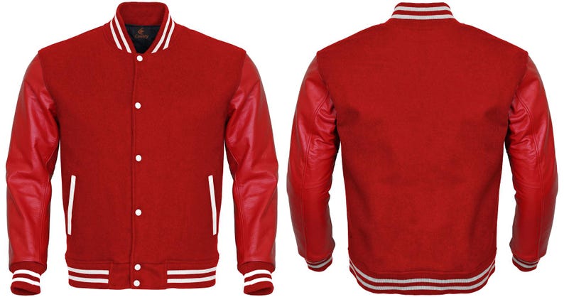 Varsity Jacket Red Body and Red Leather Sleeves Letterman Jacket Custom ...