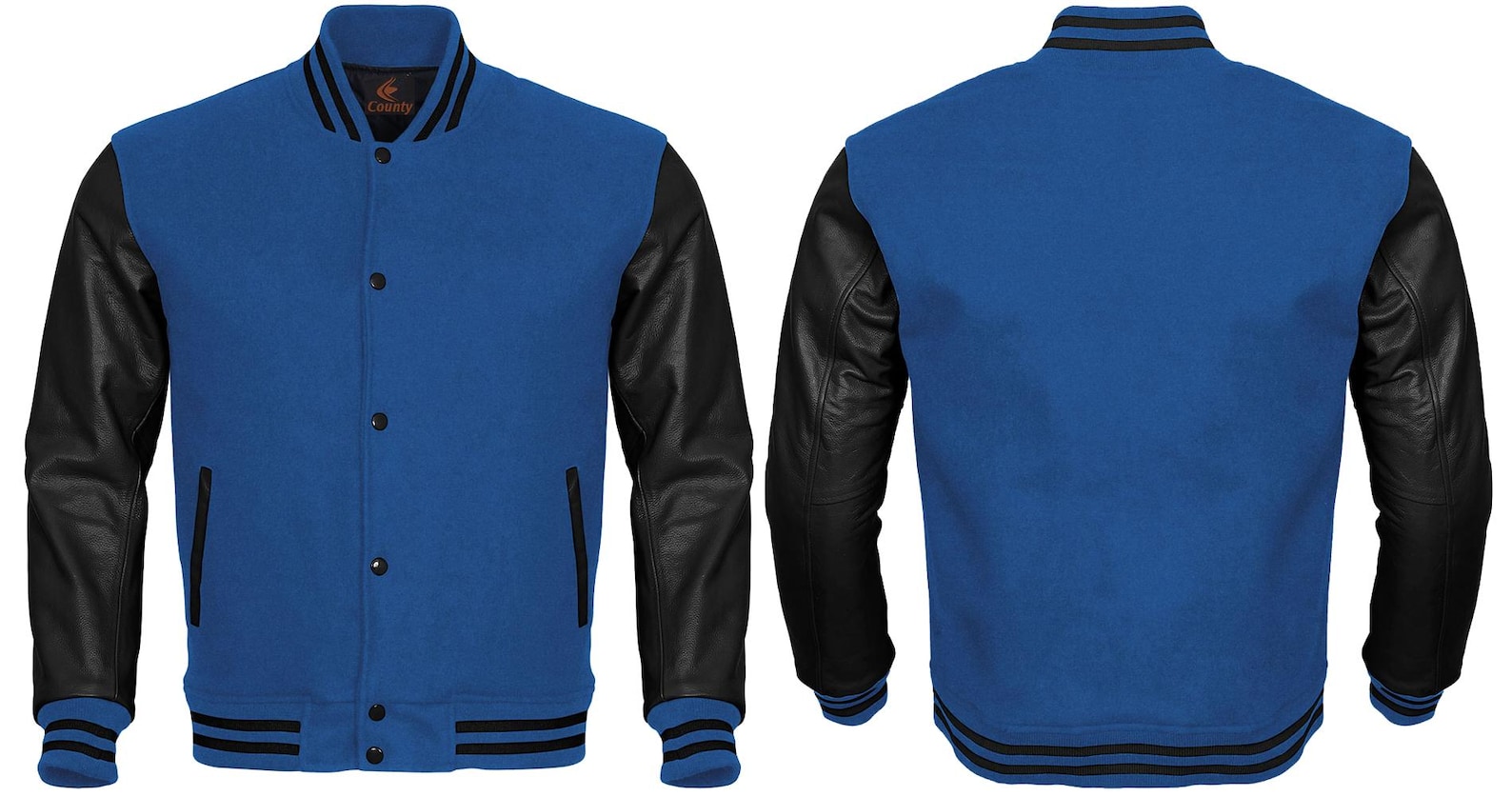 Varsity Jacket Blue Body and Black Leather Sleeves Letterman Jacket ...