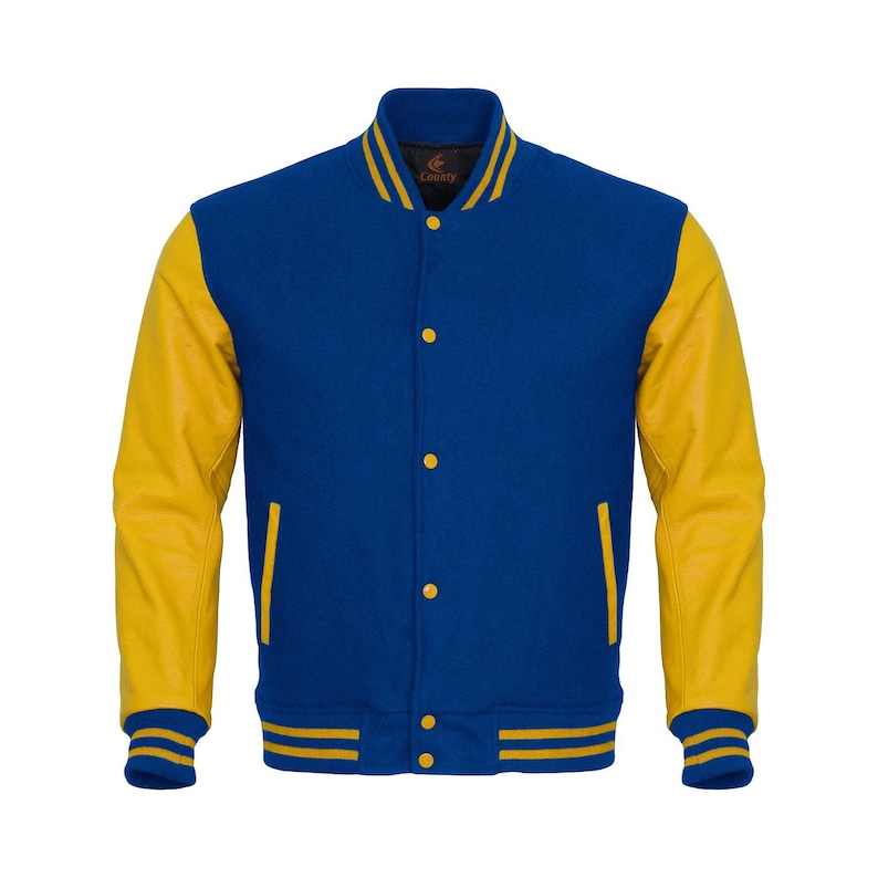 Varsity Jacket Royal Blue Body and Yellow Leather Sleeves Letterman ...