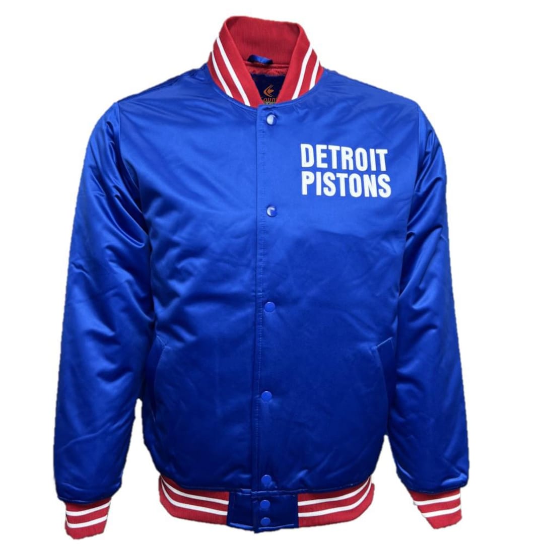 NBA Detroit Pistons Varsity Jacket Blue Satin Jacket Letterman Jacket ...
