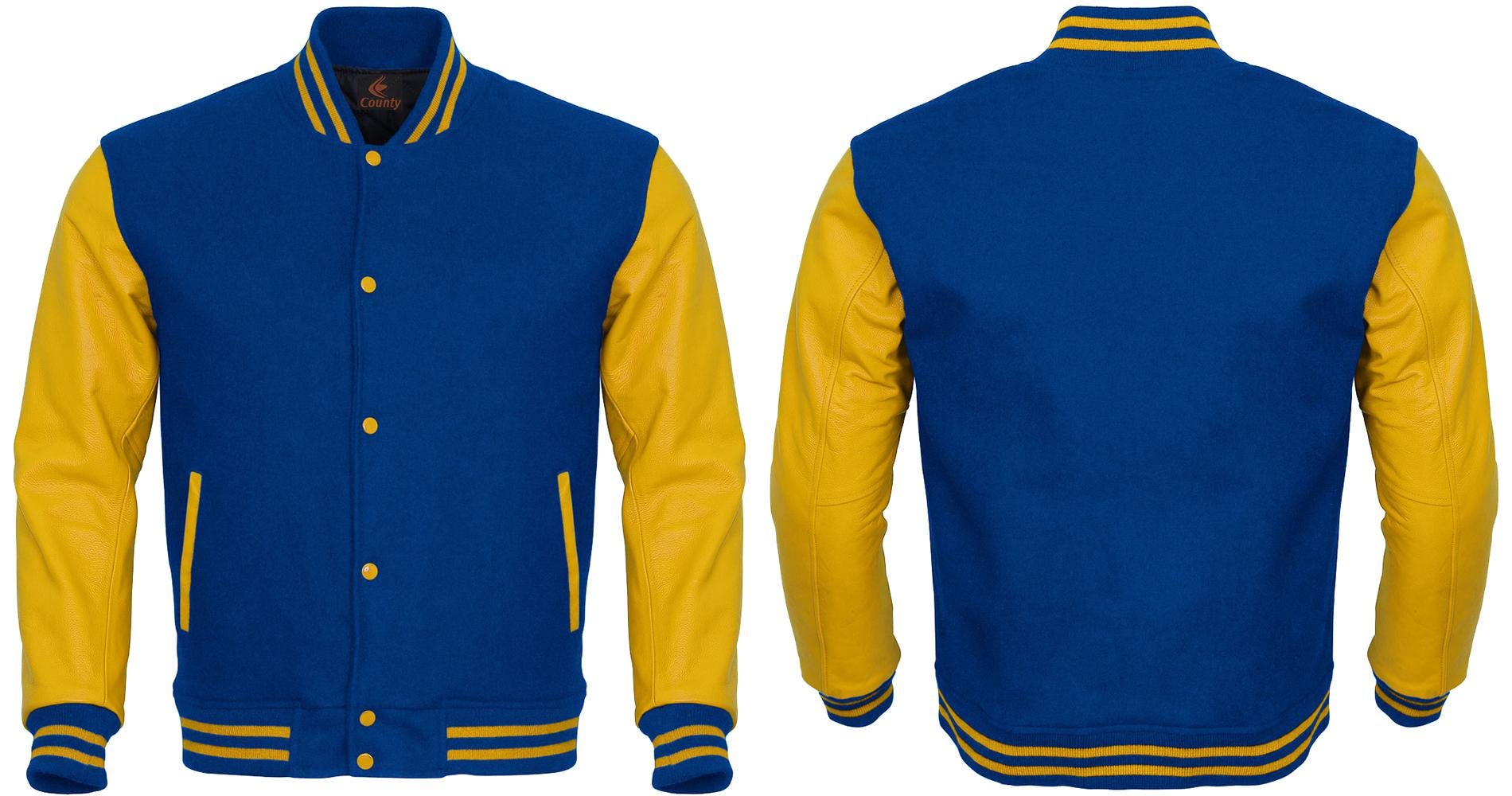 Varsity Jacket Royal Blue Body and Yellow Leather Sleeves Letterman ...