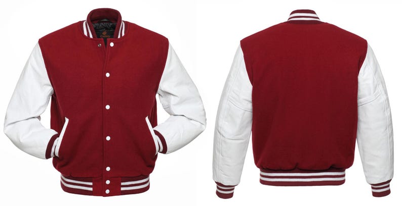 Varsity Jacket Maroon Body and White Leather Sleeves Letterman Jacket ...