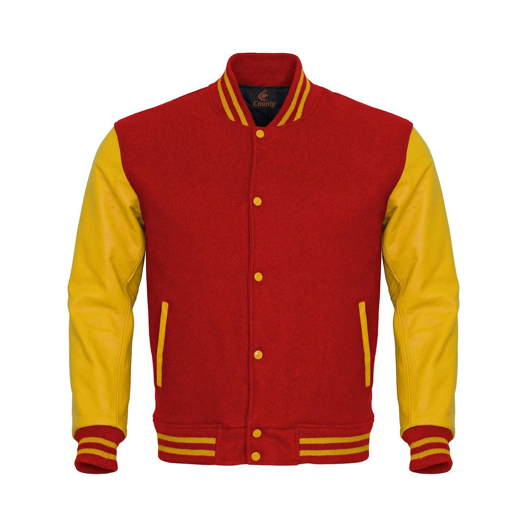 Varsity Jacket Red Body and Yellow Leather Sleeves Letterman Jacket ...