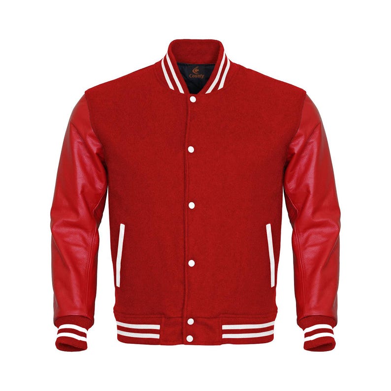 Varsity Jacket Red Body and Red Leather Sleeves Letterman Jacket Custom ...
