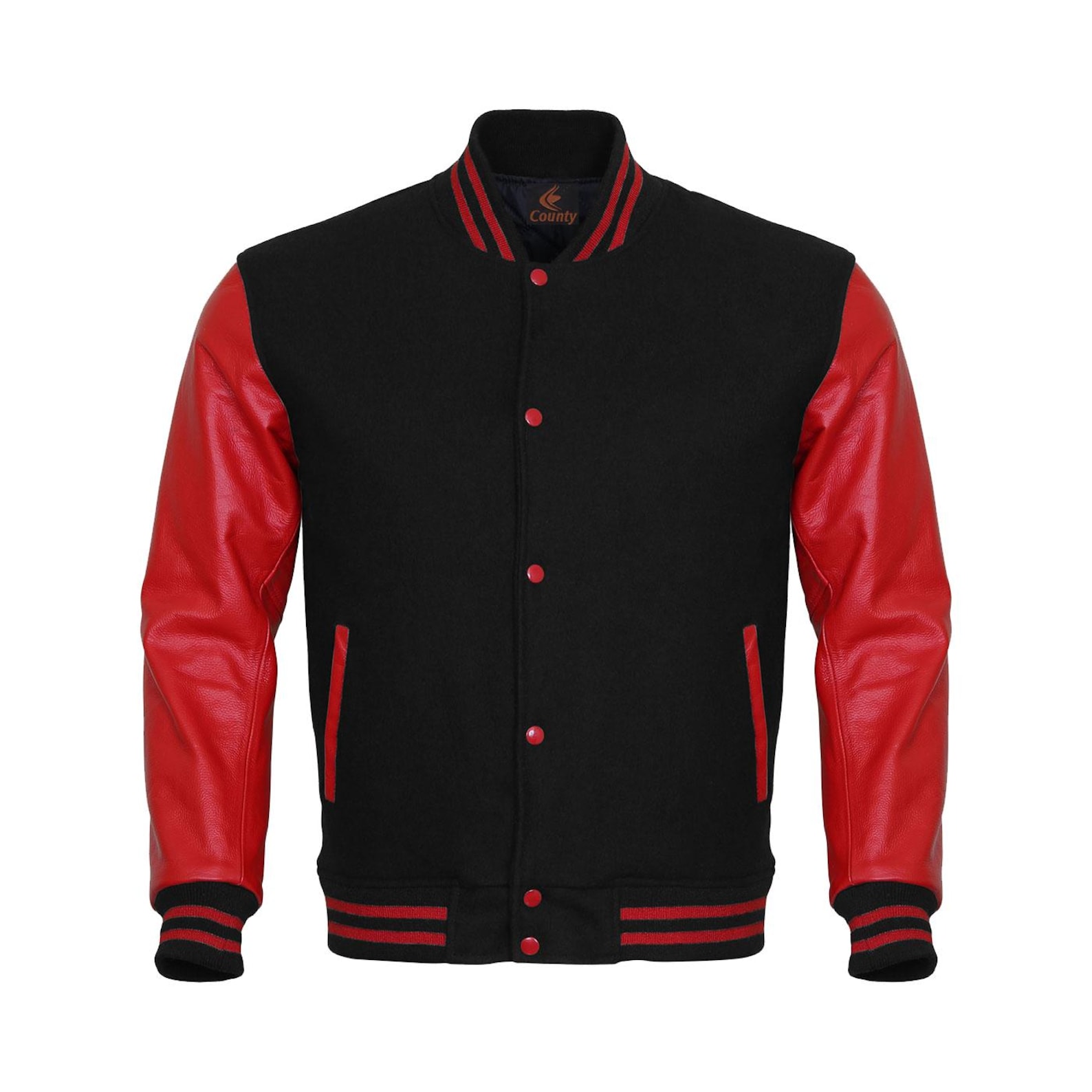 Varsity Jacket Black Body and Red Leather Sleeves Letterman Jacket ...