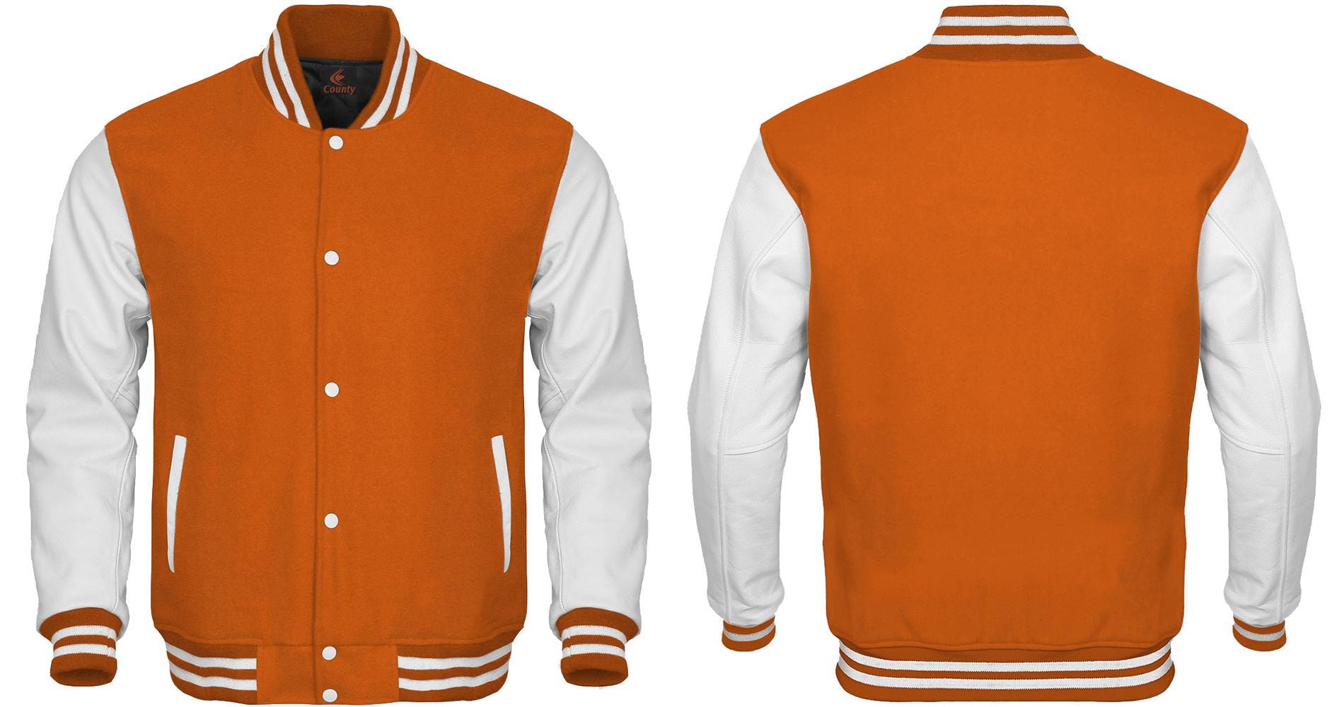 Varsity Jacket Orange Body and White Leather Sleeves Letterman Jacket ...