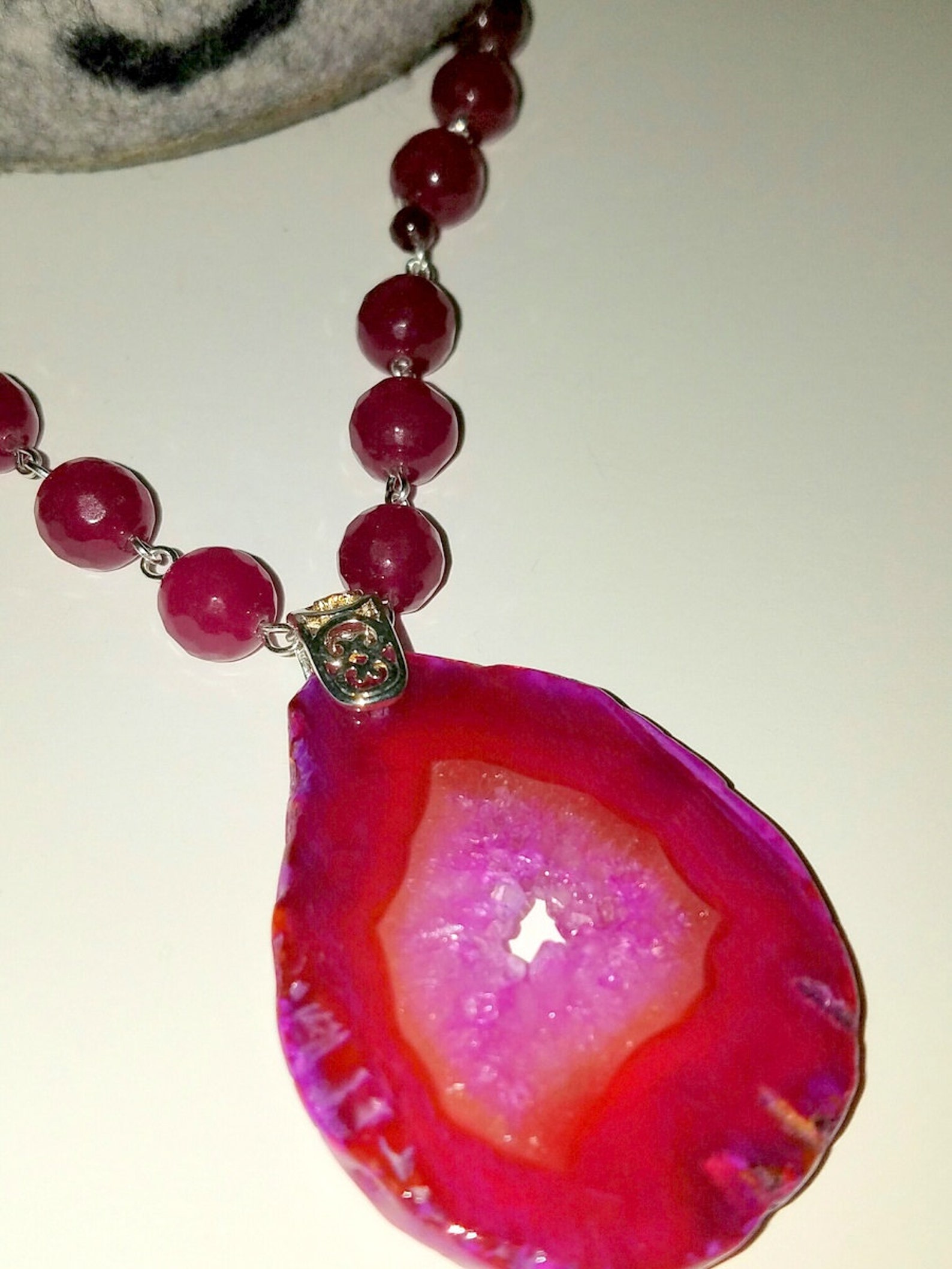 Beautiful Magenta Agate Necklace and Geode Pendant MARKED DOWN - Etsy
