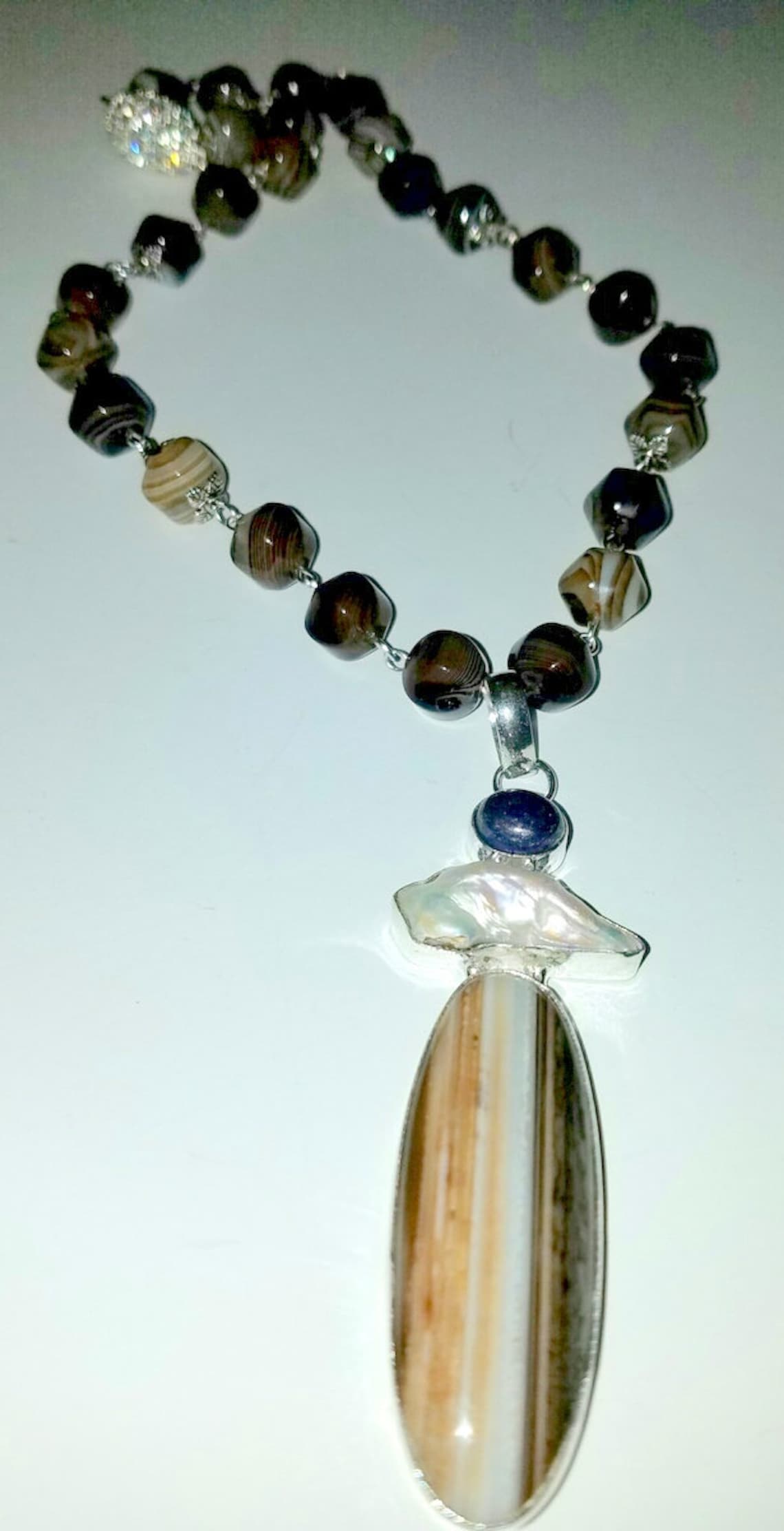 Brown Banded Agate Necklace and Pendant - Etsy