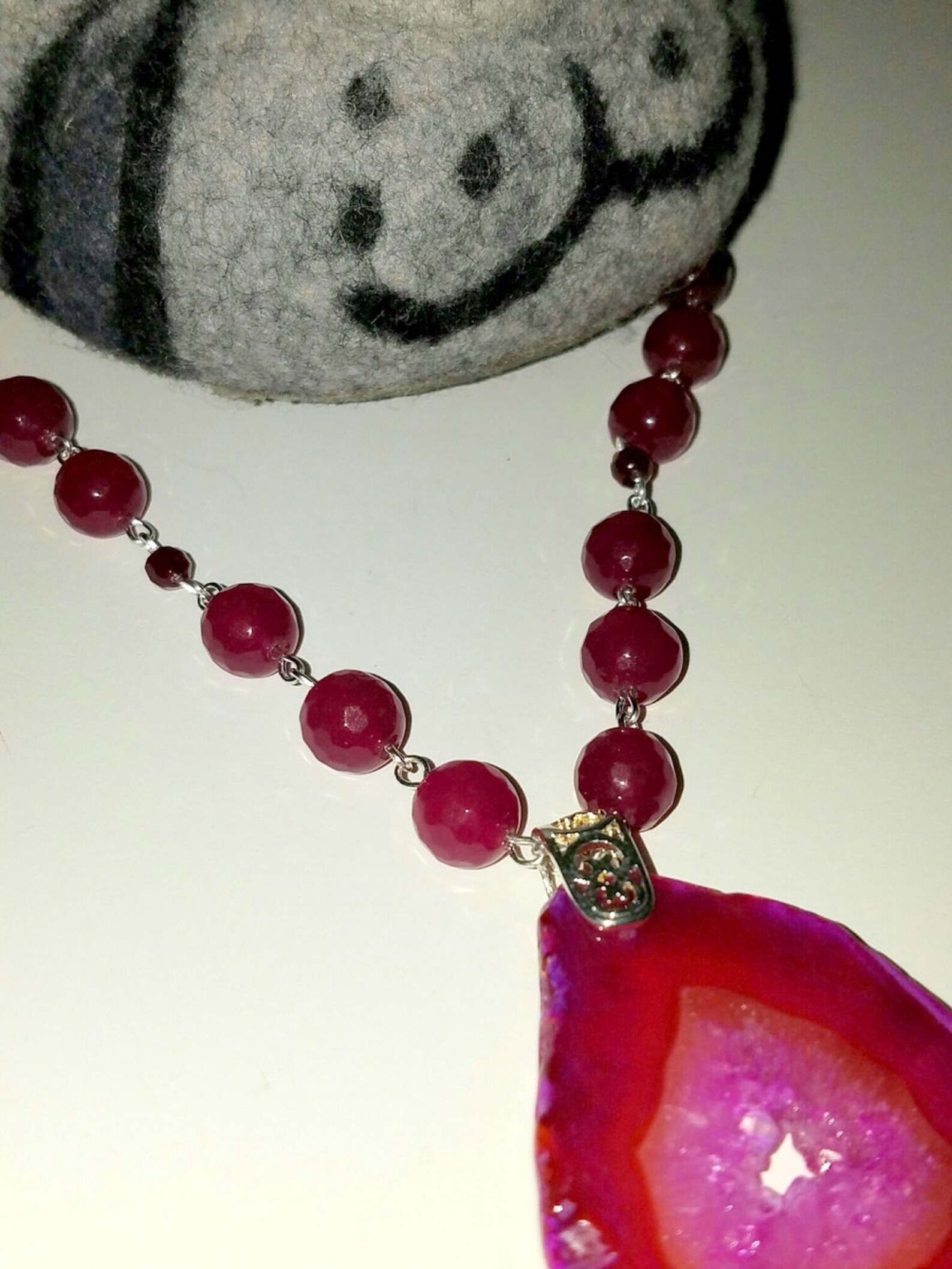 Beautiful Magenta Agate Necklace and Geode Pendant MARKED DOWN - Etsy