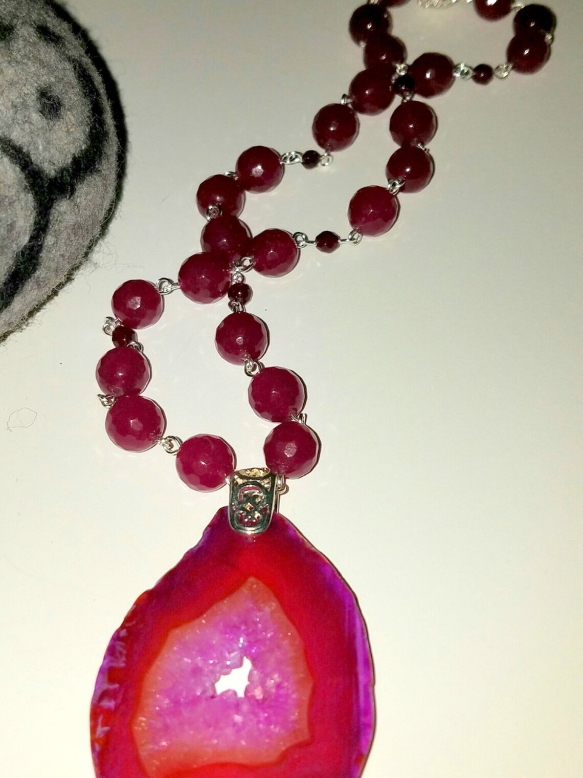 Beautiful Magenta Agate Necklace and Geode Pendant MARKED DOWN - Etsy