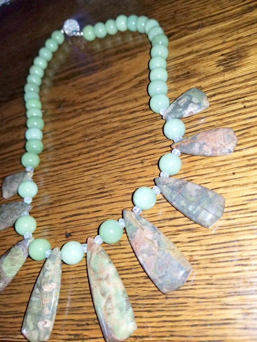 Moss Green Jade With Picasso Jasper Necklace - Etsy