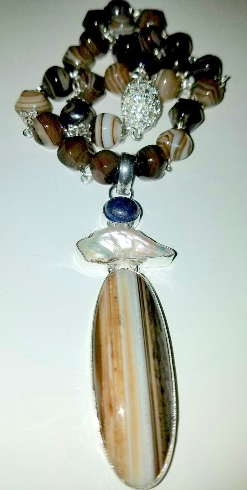 Brown Banded Agate Necklace and Pendant - Etsy