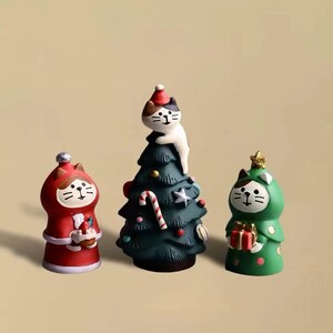 Hand-painted Festive Cat Figures Christmas Decor Set - Etsy