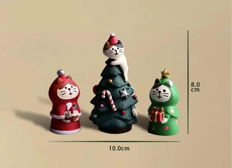 Hand-painted Festive Cat Figures Christmas Decor Set - Etsy