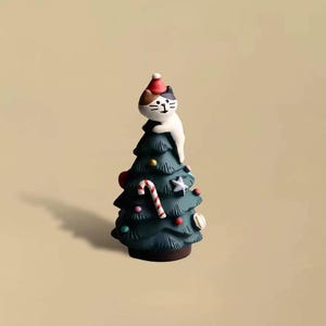 Hand-painted Festive Cat Figures Christmas Decor Set - Etsy