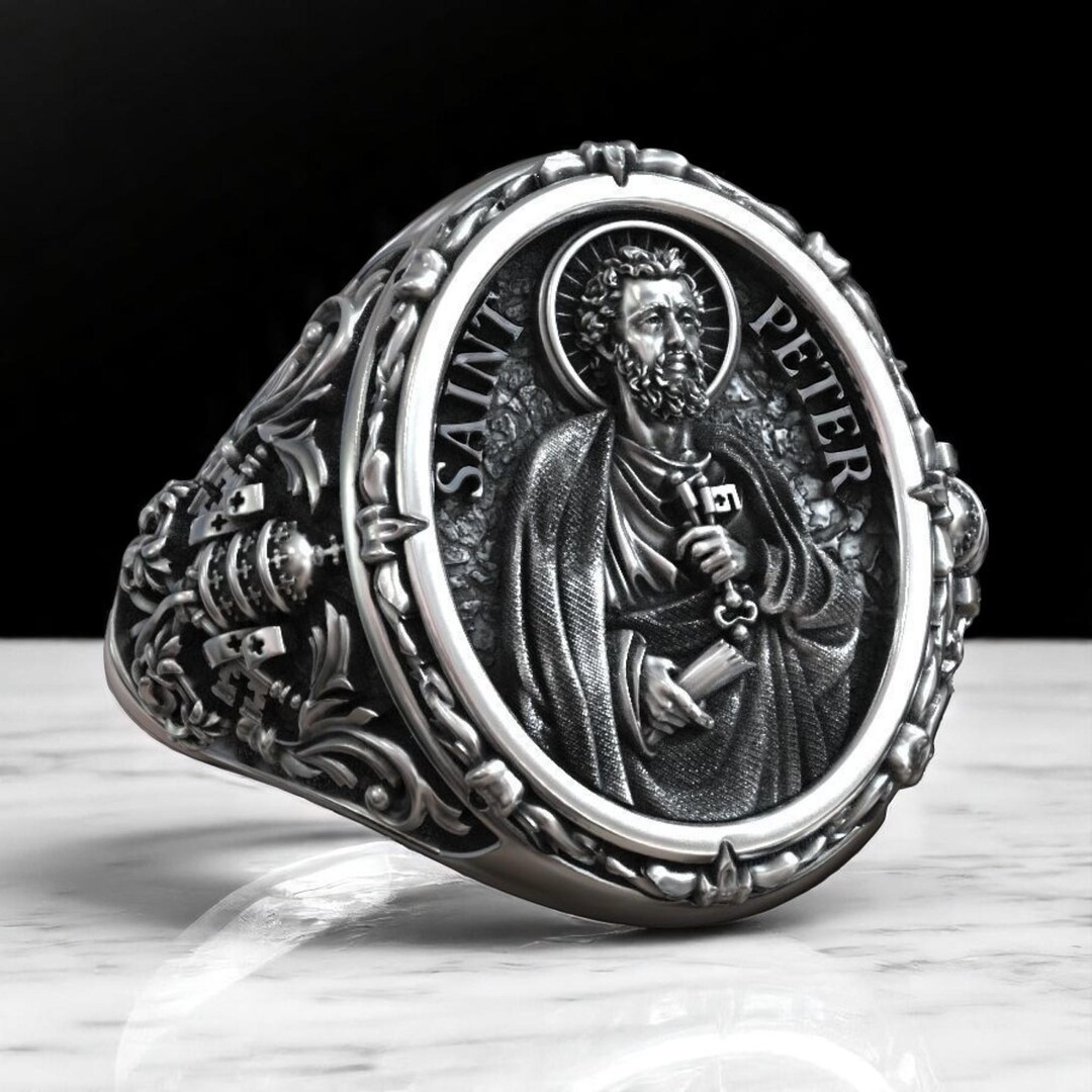 Saint Peter Apostle Ring – Keys of Heaven Christian Signet for Men ...