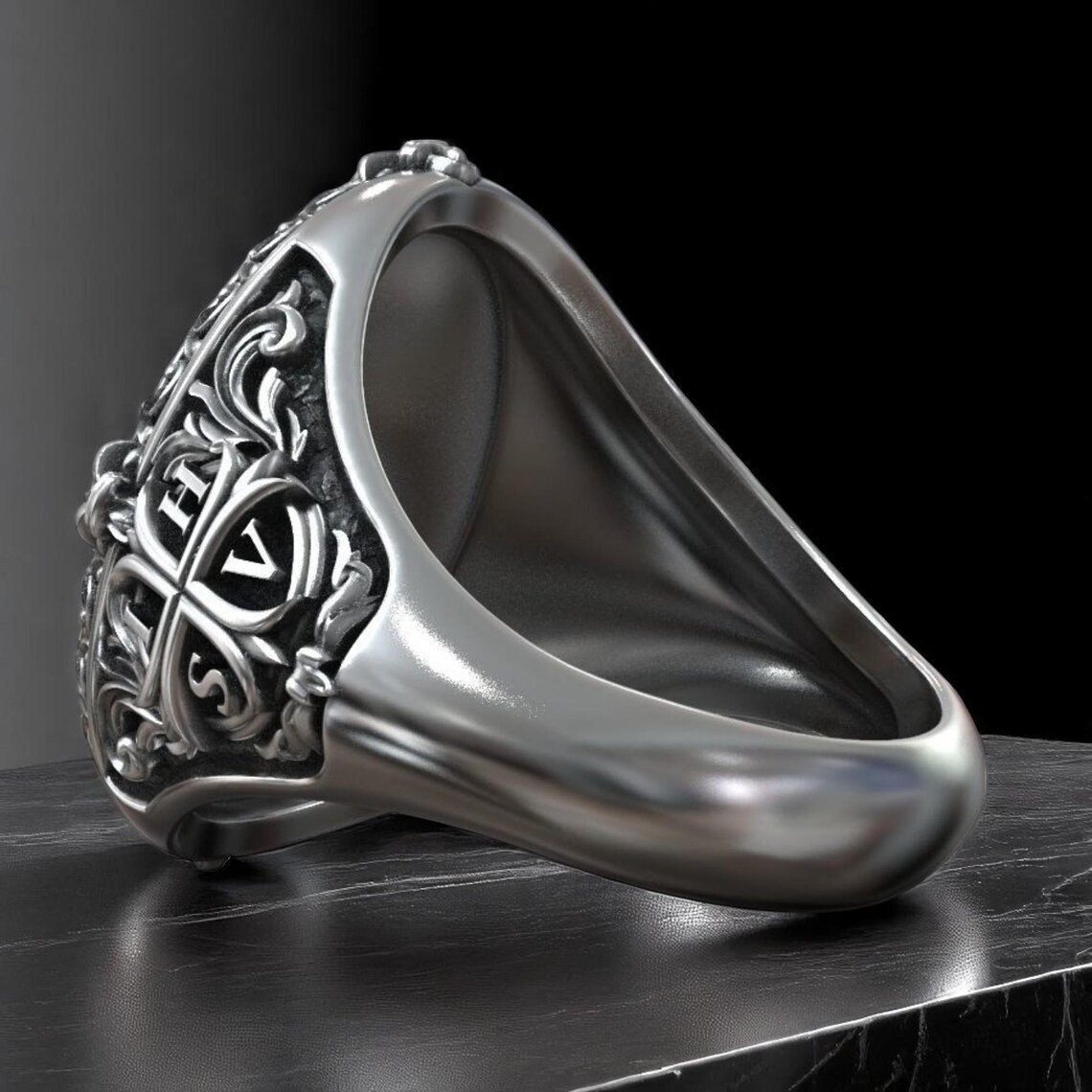Jesus Christ Signet Ring for Men – IHS Cross Christian Symbol Ring With ...