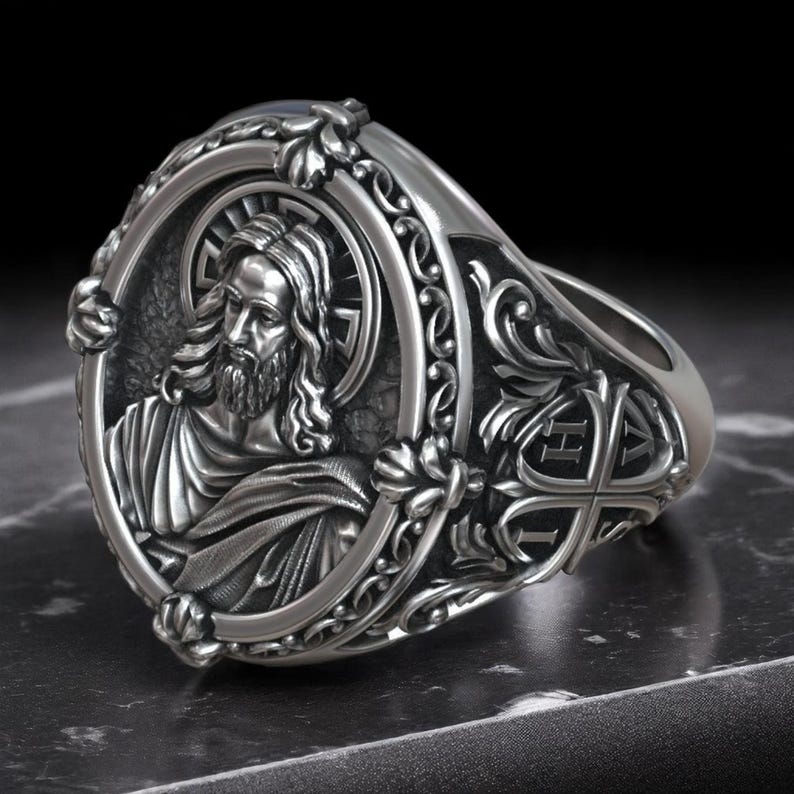 Jesus Christ Signet Ring for Men – IHS Cross Christian Symbol Ring With ...