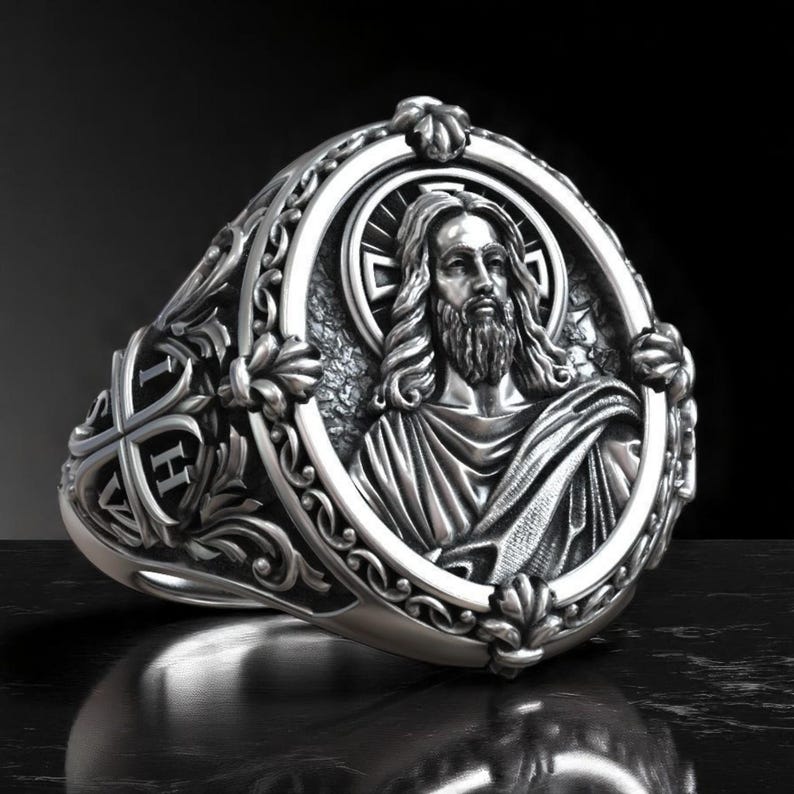 Jesus Christ Signet Ring for Men – IHS Cross Christian Symbol Ring With ...