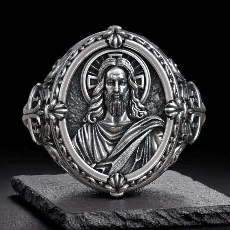Jesus Christ Signet Ring for Men – IHS Cross Christian Symbol Ring With ...
