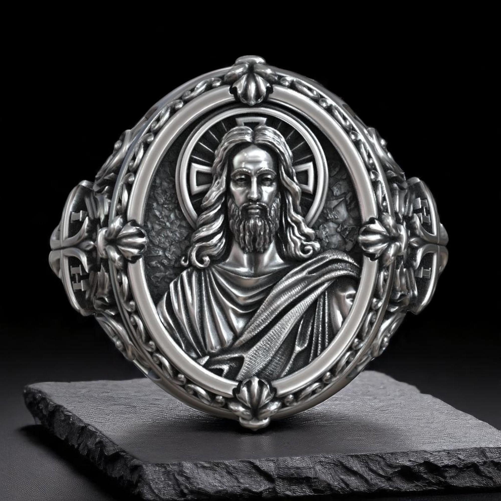 Jesus Christ Signet Ring for Men – IHS Cross Christian Symbol Ring With ...