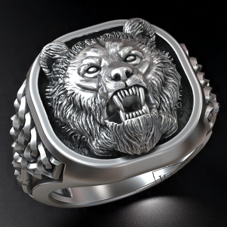 Viking Bear Head Ring for Men – Nordic Animal Totem Signet With ...
