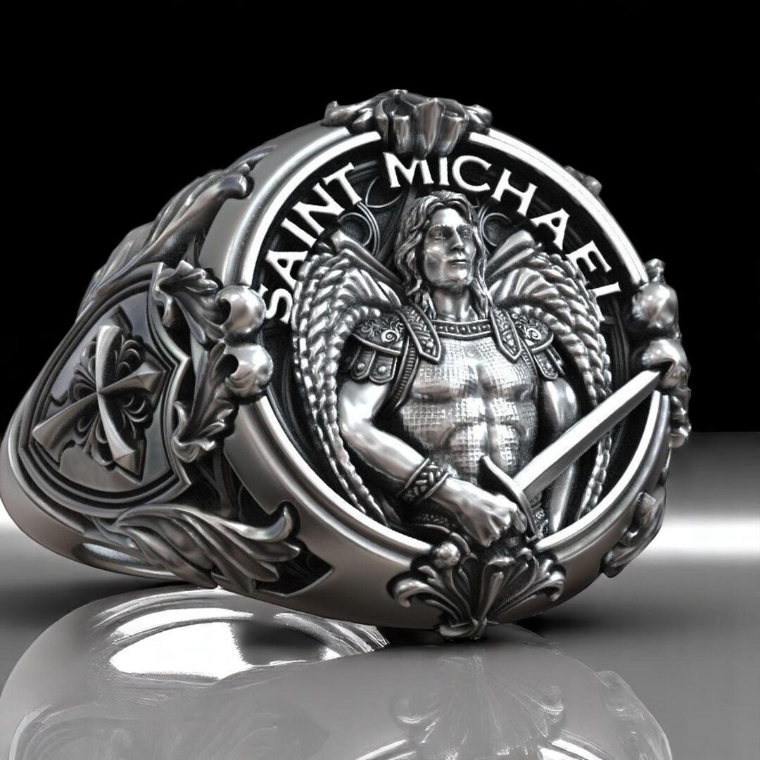 Saint Michael Shield Ring With Sword and Armor Detail | Christian ...