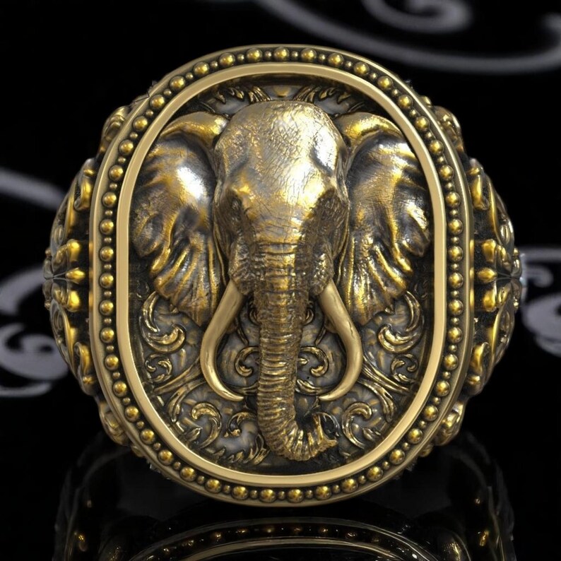 Elephant Head Signet Ring for Men – Bold Handmade Silver Statement Ring ...
