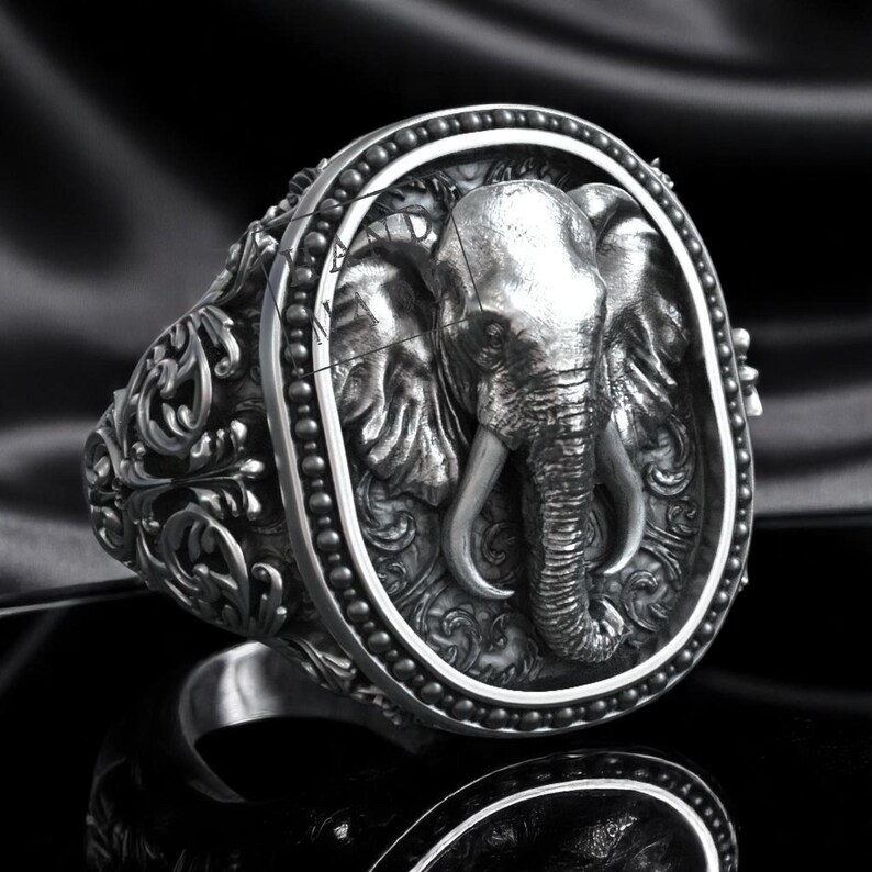 Elephant Head Signet Ring for Men – Bold Handmade Silver Statement Ring ...