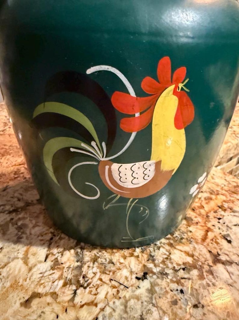 Vintage 1930s Ransburg Pottery Cookie Jar Green Hand Painted Rooster ...