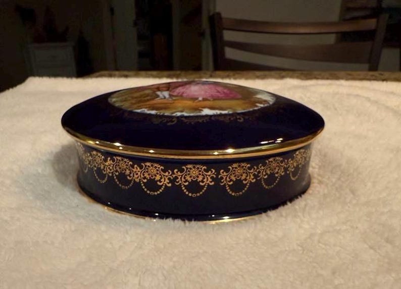 Vintage Royal Limoges Castel France 22k Gold Cobalt Blue Courting ...