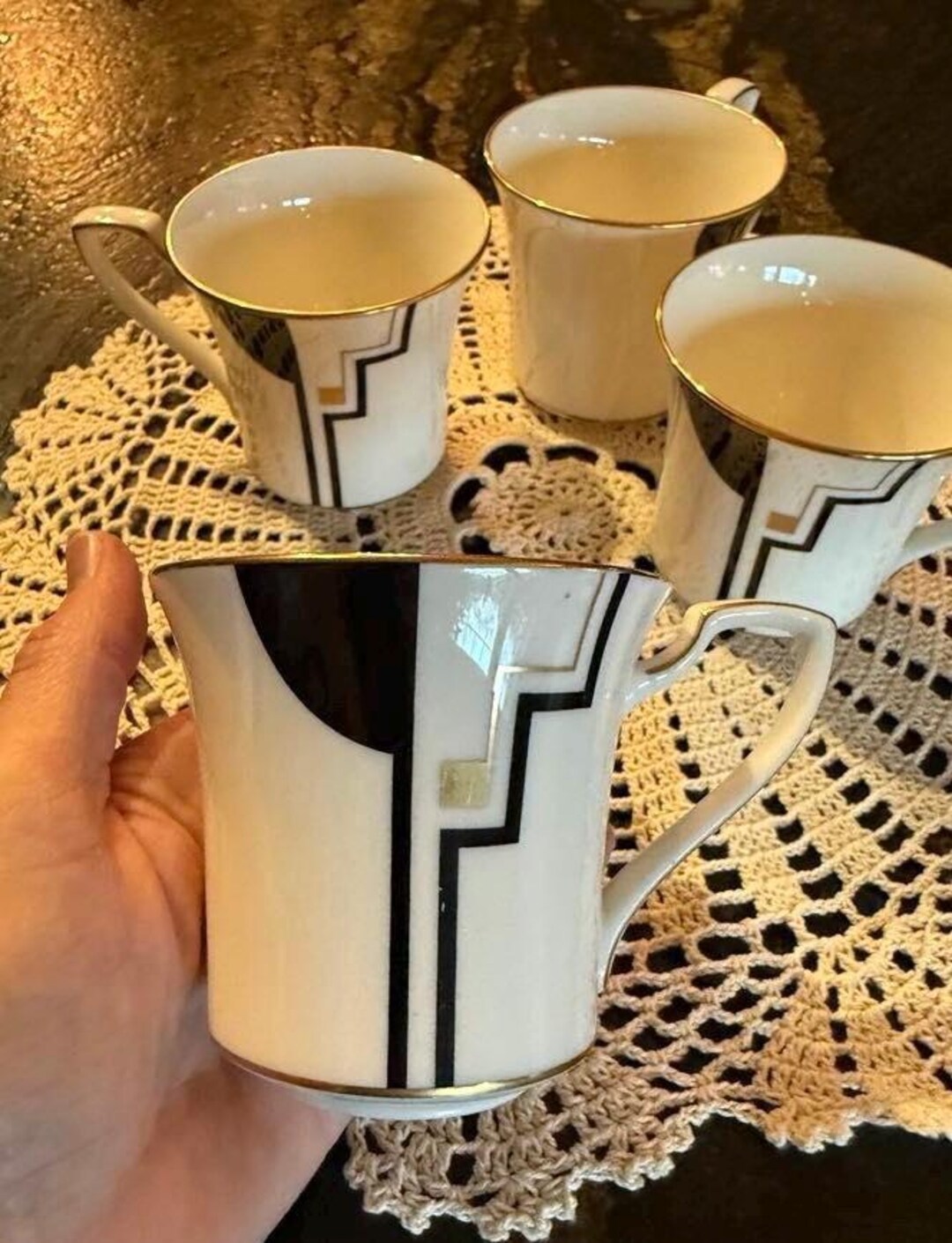 Set of 4 Portfolio by Noritake Coffee/tea Cups Ivory Black & Gold ...