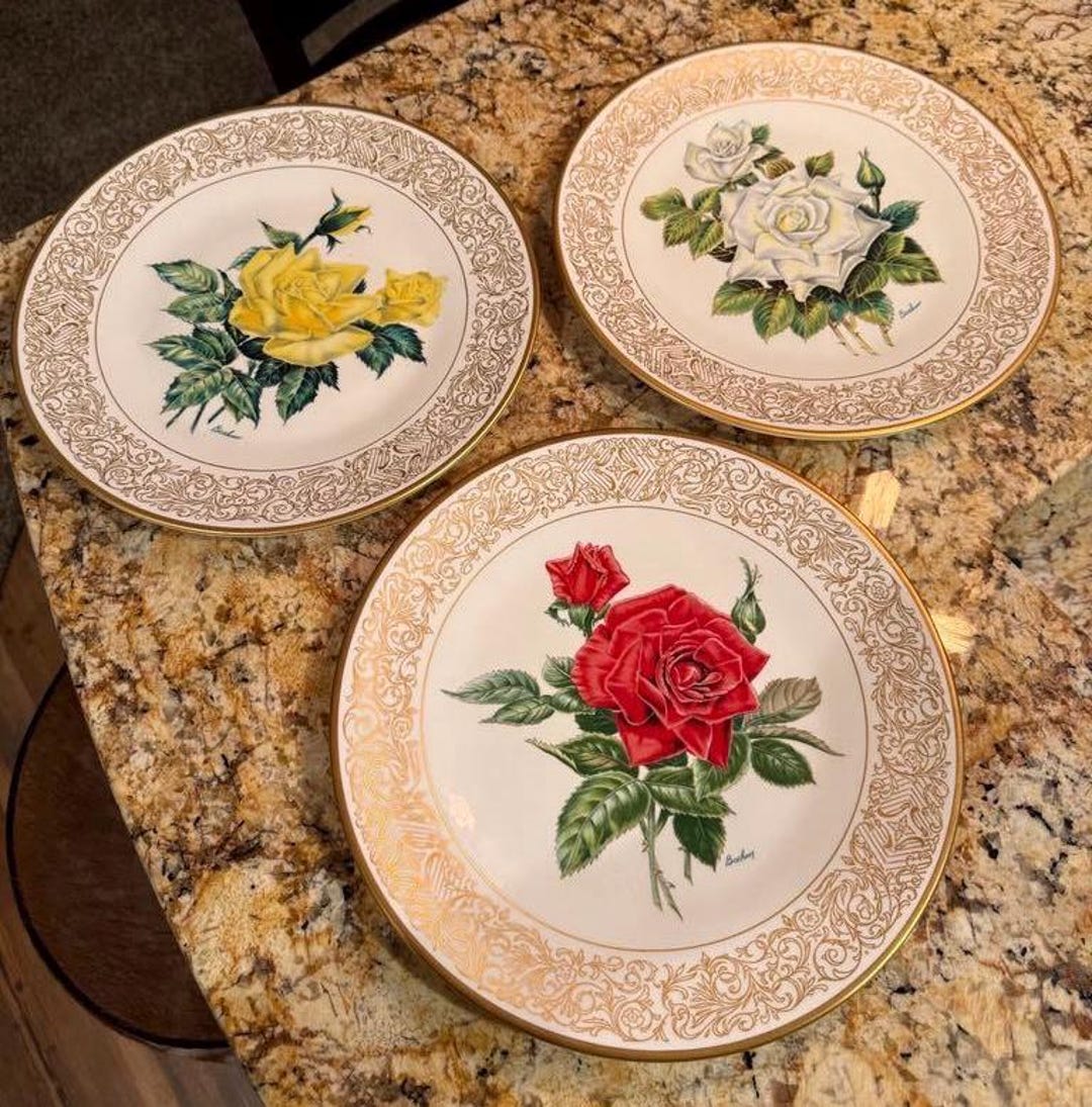 Edward Marshall Boehm Rose Plates Collection Limited Edition Set of 3 ...