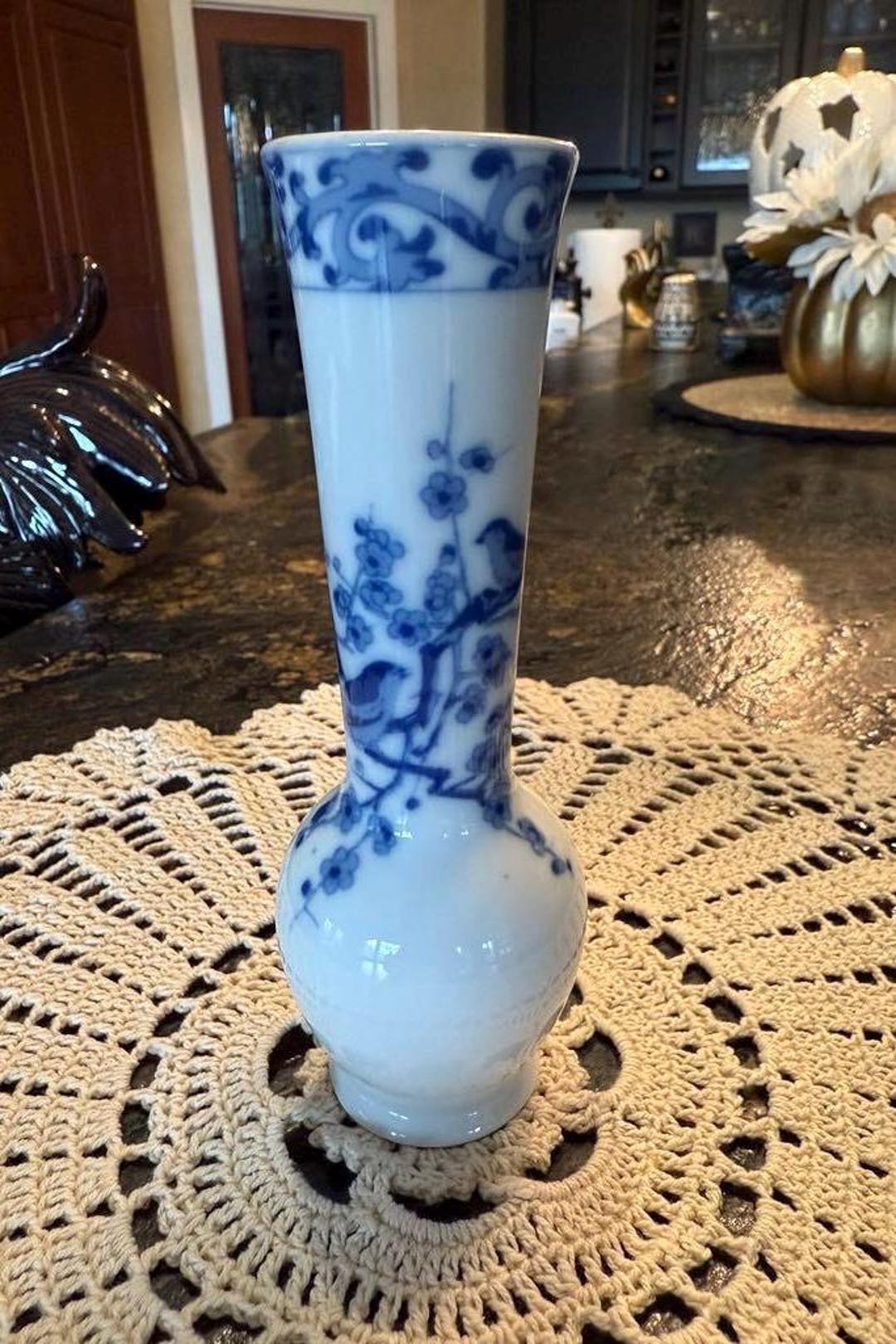 Andrea by Sadek Bud Vase Birds in Flowering Tree 6.5" Blue & White ...