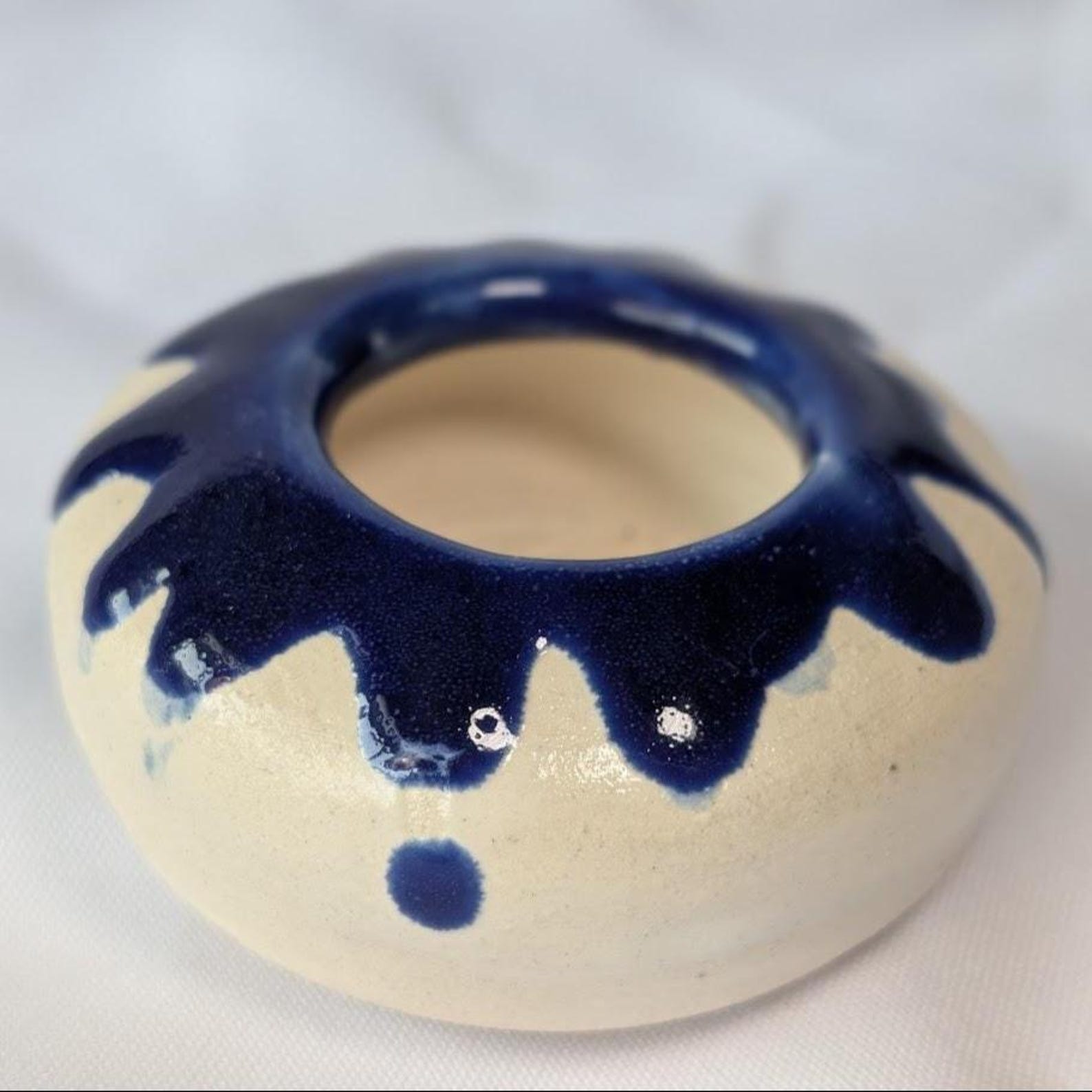Unique Round Handmade Ceramic Container in Blue and White - Etsy